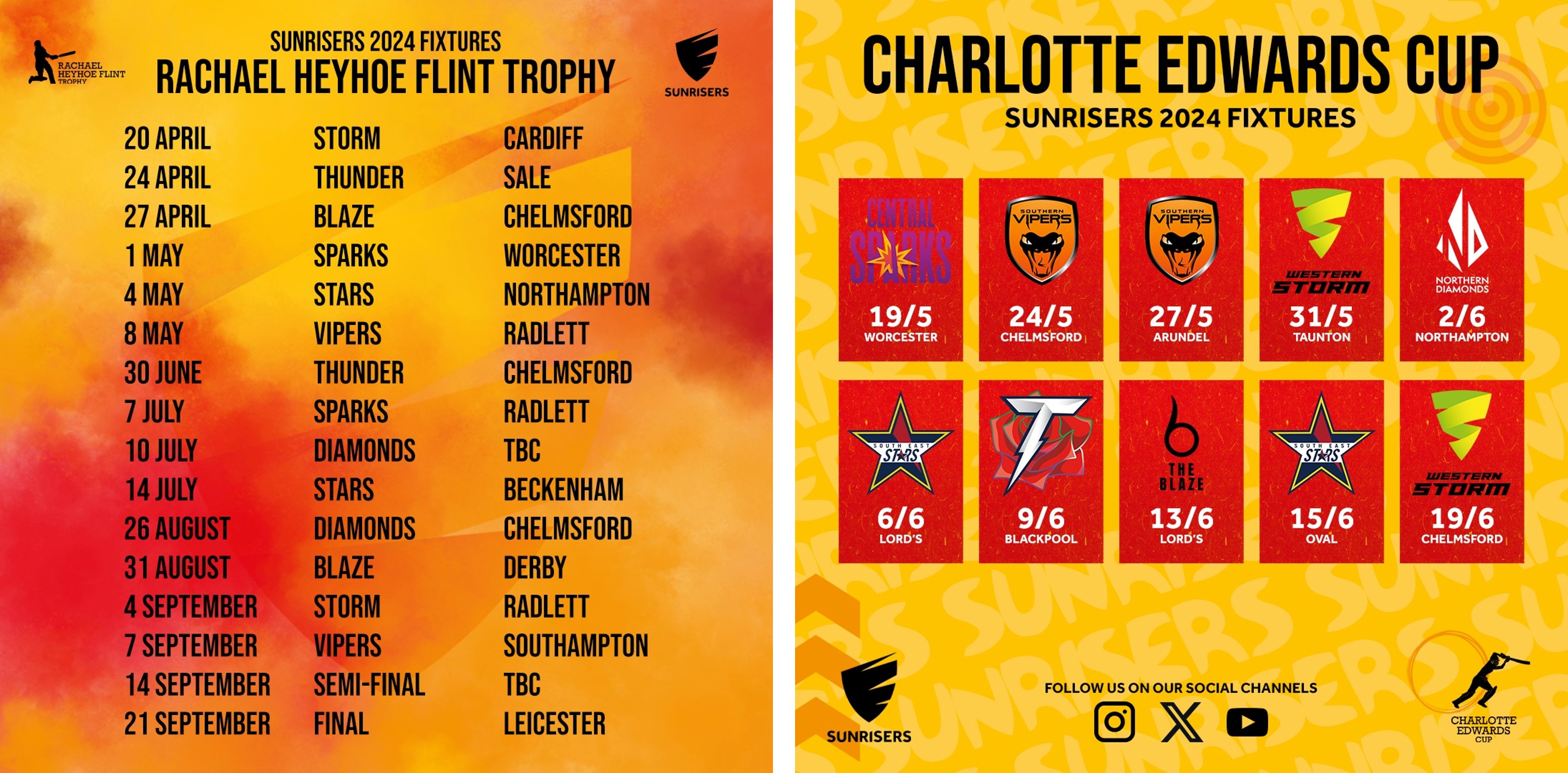 MIDDLESEX AND SUNRISERS 2024 FIXTURES ANNOUNCED TODAY